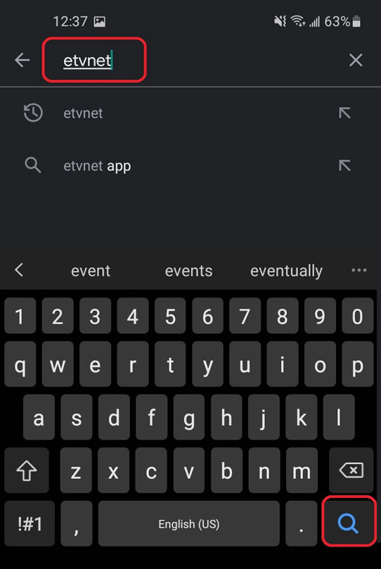 4 . По результатам поиска найдите иконку etvnet и откройте её