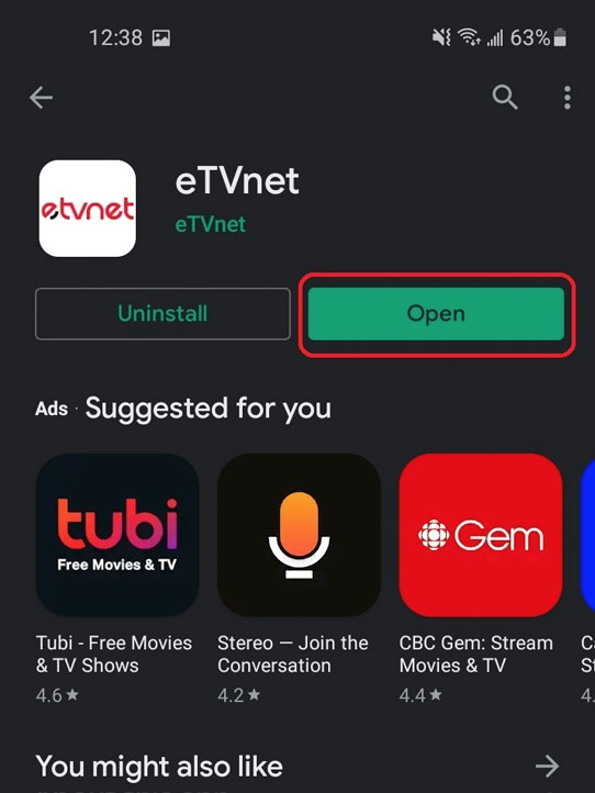 6 . По завершению установки нажмите на Open