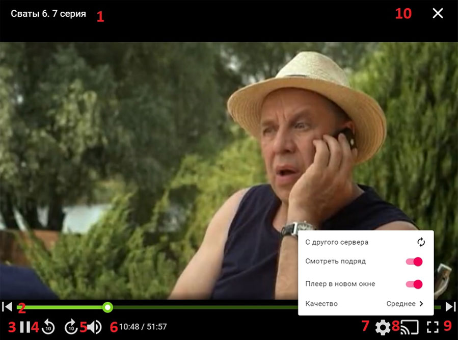 1 . В левом верхнем углу будет отображаться название текущей передачи.